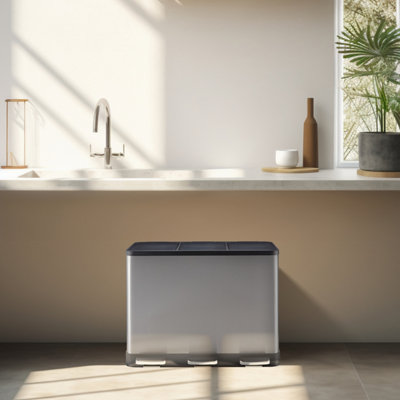 Kitchen Recycling Bin 42 Litre 3 Compartment Rubbish Bin Soft Close