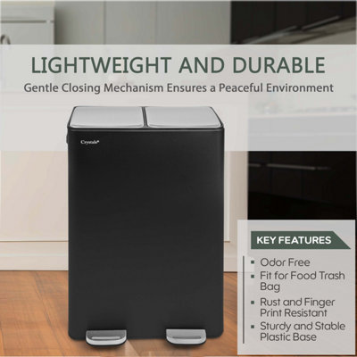 Kitchen Rubbish Recycling Pedal Bin 60L Dual 2 Waste Compartment Black