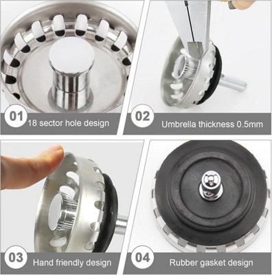 Kitchen Sink Basket Strainer Plug, 52mm Mini Stainless Steel Kitchen ...
