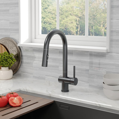 Kitchen Sink Mixer Tap with Pull Down Sprayer Matte Black, Single ...