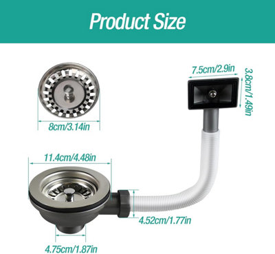Kitchen Sink Waste Kit, 114mm Basket Strainer Stainless Steel Sink ...