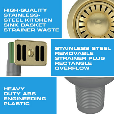 Kitchen Sink Waste Kit 90mm Sink Overflow Kit with Fittings Sink Drainer with Both Round and ...