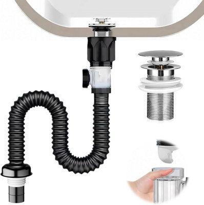 Kitchen Sink Waste Kit, Pop Up Waste Flexible Waste Pipe Universal ...