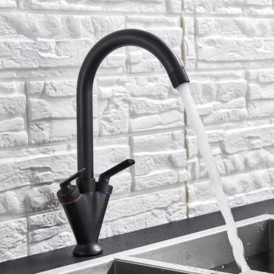 Kitchen Tap Black Finish Dual Lever Taps Mono Mixer Faucet