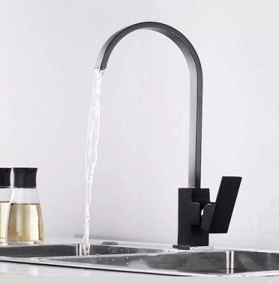 Kitchen Tap Black Finish Lever Mixer Tap Square Mono Faucet