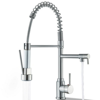 Kitchen Tap Silver Pull-Down Mixer Tap with Dual Spray Brushed Nickel