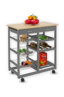 Kitchen Trolley MDF Top White Island Dining Cart Worktop Basket Storage ...