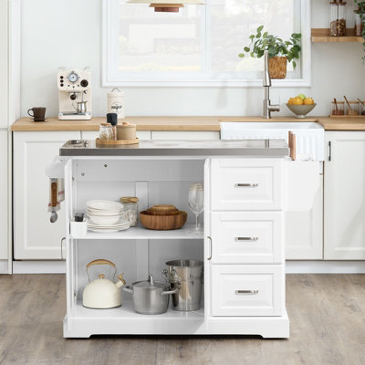 Kitchen Trolley with 3 Drawers 2 Doors Foldable Extension Table 51 ...