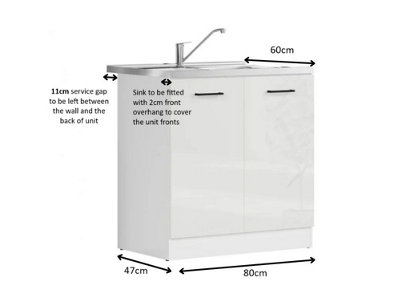 Kitchen Under Sink Cabinet Cupboard 800mm Sink Unit White Gloss with ...