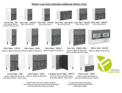 Kitchen Unit 40cm 400mm Base Cupboard Soft Close 1 Door 1 Drawer Grey ...