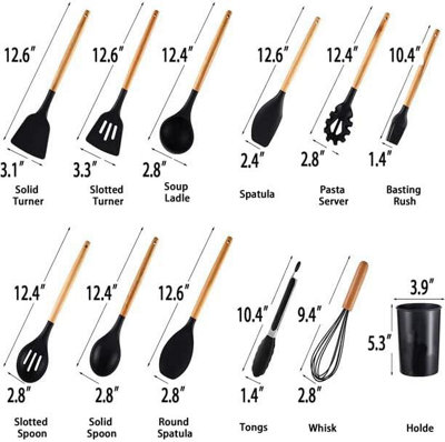 Kitchen Utensil Set Non Stick 11pcs Silicone Cooking Tools with Wooden ...