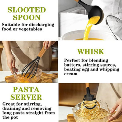 Kitchen Utensil Set Non Stick 11pcs Silicone Cooking Tools with Wooden ...