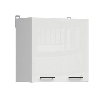 Kitchen Wall Cabinet 800mm Unit Cupboard 2 Door 80cm Chalk White Gloss ...