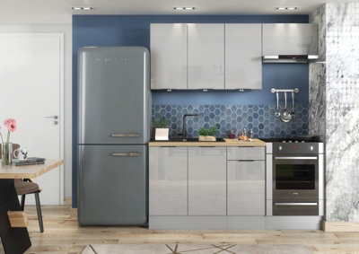 Kitchen Wall Cabinet 800mm Unit Grey High Gloss Storage Cupboard Modern ...