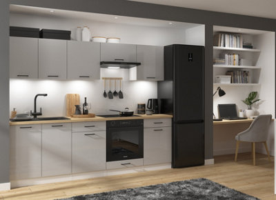 Kitchen Wall Unit 600mm Extractor Fan Housing Cabinet Light Grey Gloss ...