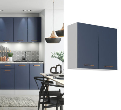Kitchen Wall Unit 800mm Cabinet Dark Navy Blue Complete Cupboard Slab ...