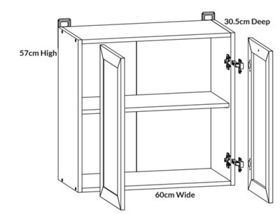 Kitchen Wall Unit Cabinet 600mm 2 Door Cupboard Light Grey Gloss Modern ...