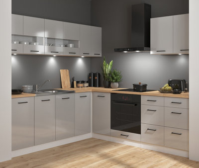 Kitchen Wall Unit Cabinet 600mm 2 Door Cupboard Light Grey Gloss Modern ...