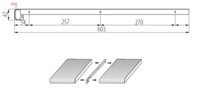 Kitchen Worktop End Edging Trim 40mm - Type Straight - Colour Aluminium