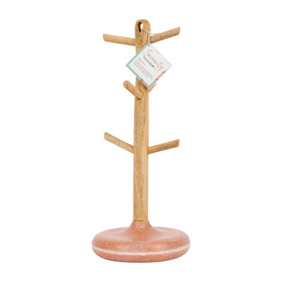 KitchenCraft Mango Wood Serenity Mug Tree with Potted Feet and Pink ...