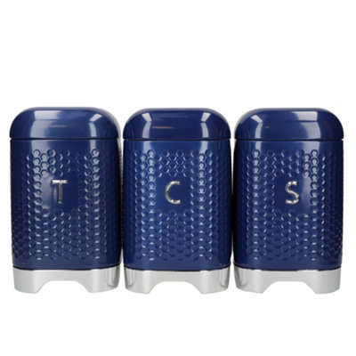 KitchenCraft Set of 3 Tea Coffee Sugar Canisters Jars Navy Vintage ...