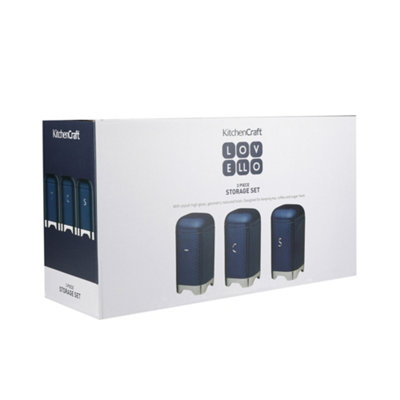 KitchenCraft Set of 3 Tea Coffee Sugar Canisters Jars Navy Vintage Storage