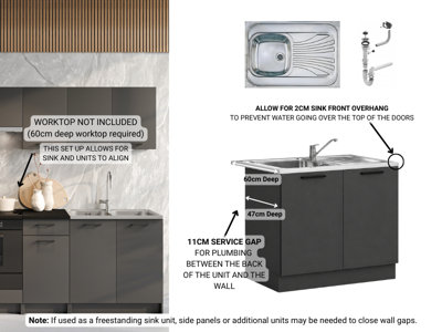 Kitchenette Kitchen Cabinets 5 Units with Sink Black Grey 180cm Set ...
