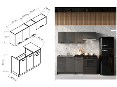 Kitchenette Small Kitchen Cabinets 5 Units Complete Set 180cm Black ...