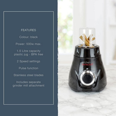 KitchenPerfected 500w 1.5Ltr Table Blender with Mill - 2 Speed Settings