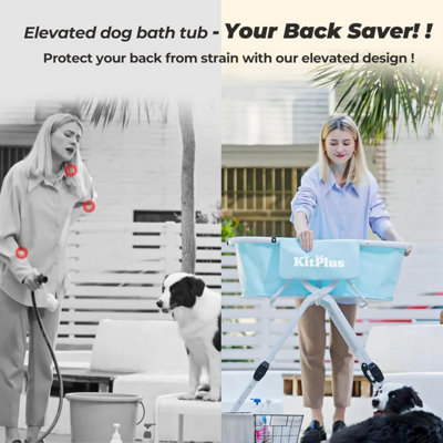 KITPLUS Foldable Dog Bath Tub with 5 Height Adjustable to Cease Back ...