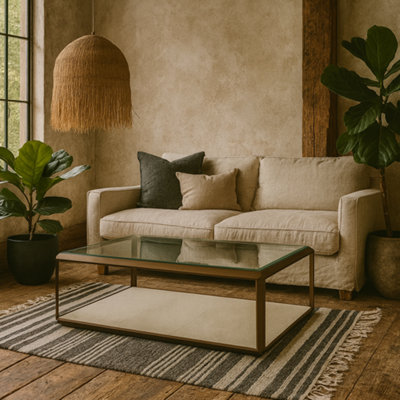 Klain Brass and Ivory Shagreen Glass Top Coffee Table