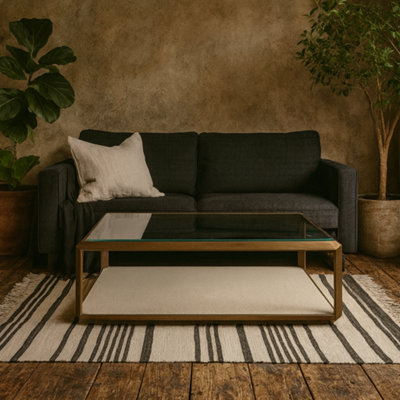 Klain Brass and Ivory Shagreen Glass Top Coffee Table