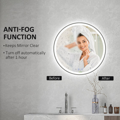 kleankin Dimmable Bathroom Mirror with LED Lights, Defogging Film, Silver