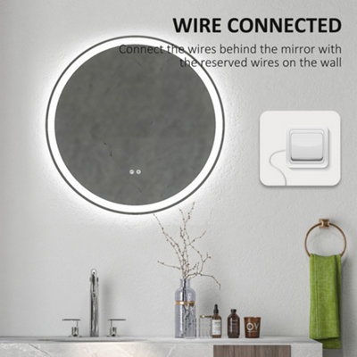 kleankin Dimmable Bathroom Mirror with LED Lights, Defogging Film, Silver