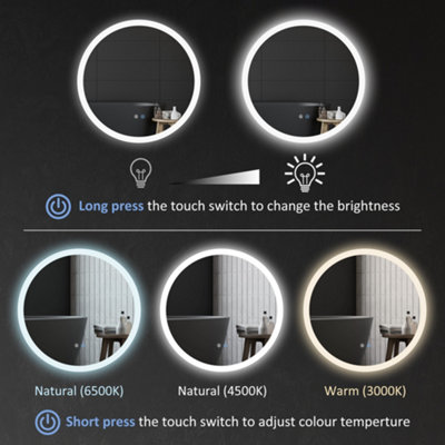 kleankin Illuminated Bathroom Mirror with Defogging Film, LED Lights ...