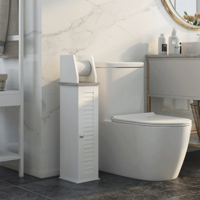 kleankin Slim Toilet Roll Storage Unit with Cupboard and Adjustable ...