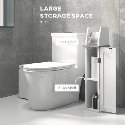 kleankin Slim Toilet Roll Storage Unit with Cupboard and Adjustable ...