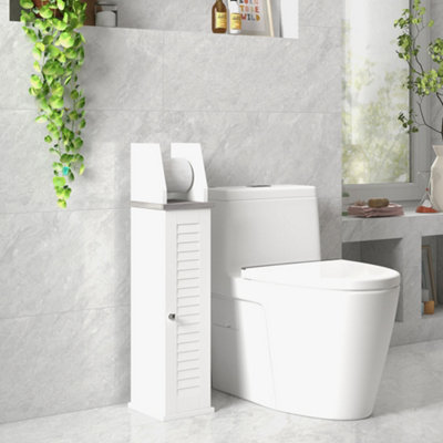 kleankin Slim Toilet Roll Storage Unit with Cupboard and Adjustable ...