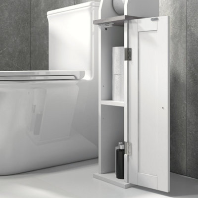 kleankin Slim Toilet Roll Storage Unit with Cupboard and Adjustable ...