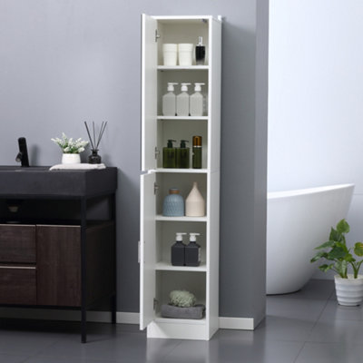 kleankin Tall Mirrored Bathroom Cabinet Tallboy Unit w Adjustable Shelf White