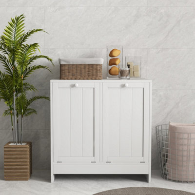 kleankin Tilt-out Laundry Storage Cabinet with 2 Compartment Hampers, White