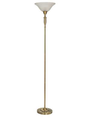KLiving E27 60W Fenwick Gold Floor Lamp with Glass Uplighter Shade ...