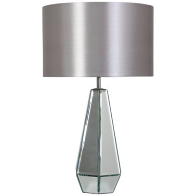KLIVING GLENDALE MIRRORED TABLE LAMP WITH GREY MATCHING SHADE HOME ...