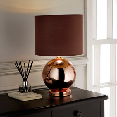 KLIVING OSTEND COPPER TABLE LAMP WITH MATCHING CHOCOLATE SHADE HOME ...