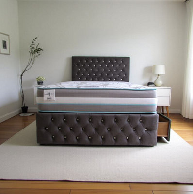 Knight Sleep Delaware Charcoal Plush 4FT Princess Sprung Divan Bed Set ...