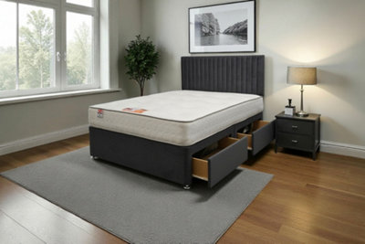 Knight Sleep Emily Charcoal Plush 4FT6 Bed Set With Mattress, 2 Drawers ...