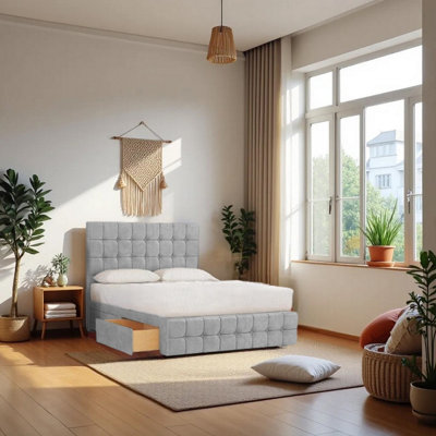 Knight Sleep Munic Silver Plush 4FT Bed Set With Mattress, 2 Drawers ...
