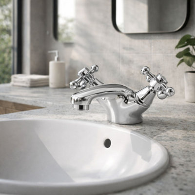 Knighton Mono Basin Mixer Chrome - Traditional Cross Handle Basin Tap ...