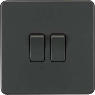 Knightsbridge Screwless Double Switch 2 Gang 10AX 2 Way Anthracite ...
