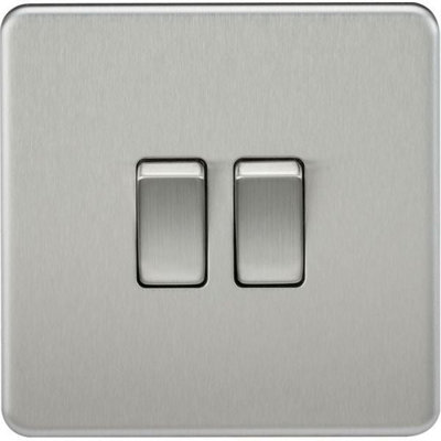 Knightsbridge Screwless Double Switch 2 Gang 10AX 2 Way Brushed Chrome ...